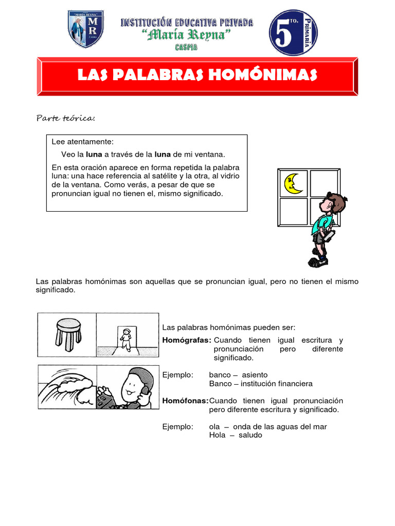 Definición de Palabras Homónimas para Quinto de Primaria | PDF