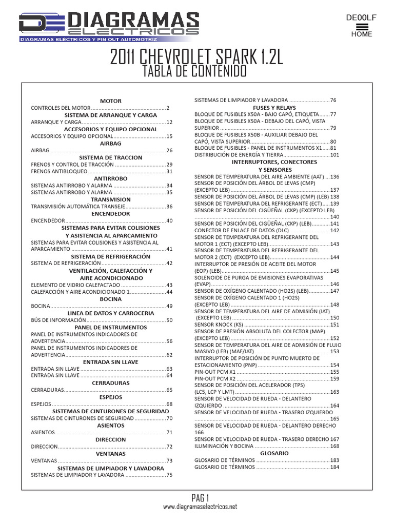 Diagrama Eléctrico Chevrolet Spark 2011 1.2l | PDF | Tecnología de ...