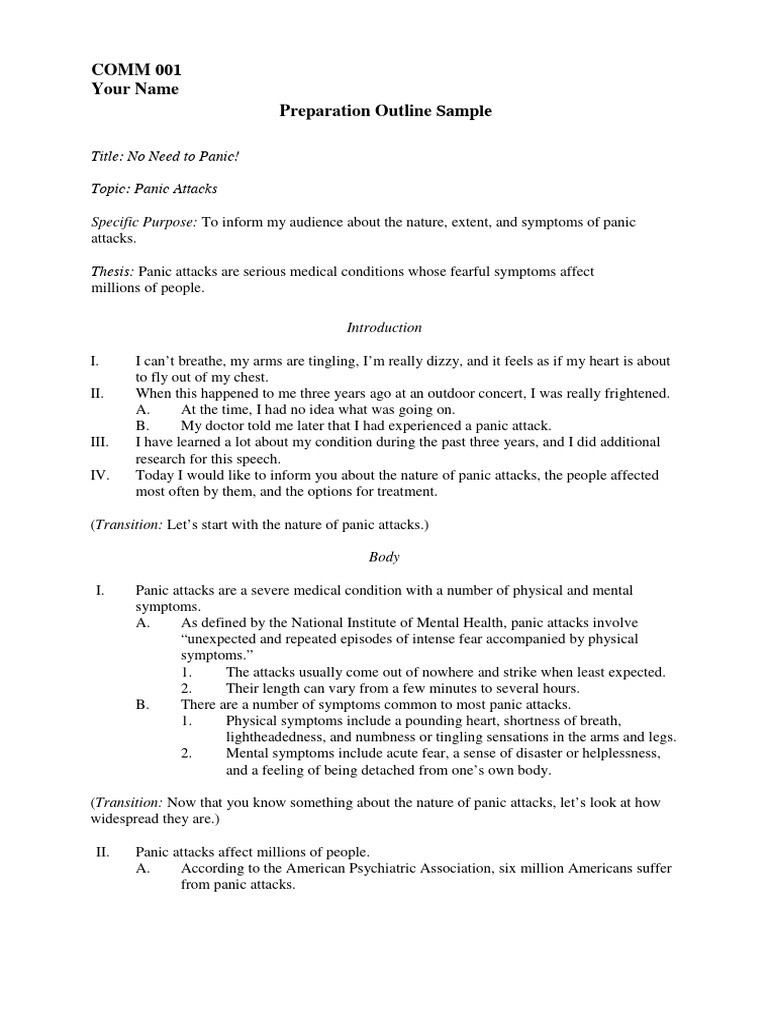 Preparation Outline Sample | PDF | Panic Attack | Panic