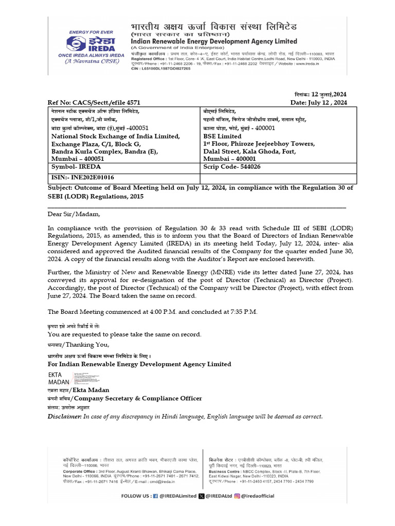 Disclaimer: in Case of Any Discrepancy in Hindi Language, English ...