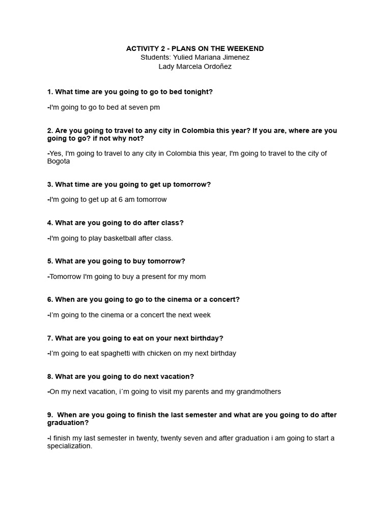 Activity 2 - Plans On The Weekend | PDF