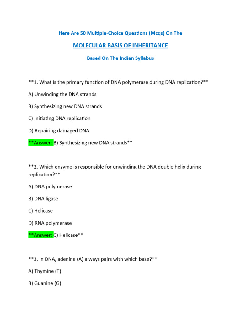 molecular basis of inheritance mcq | PDF | Messenger Rna | Rna molecular basis of inheritance mcq | PDF | Messenger Rna | Rna