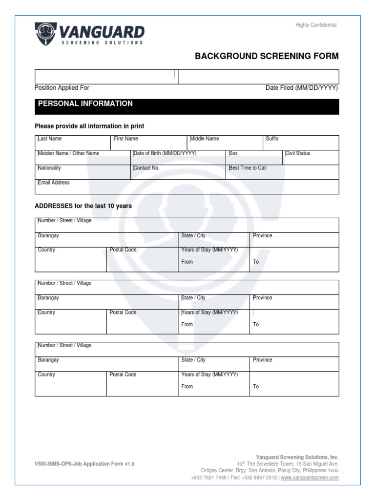 VSSI Background Screening Form | PDF | Educational Stages