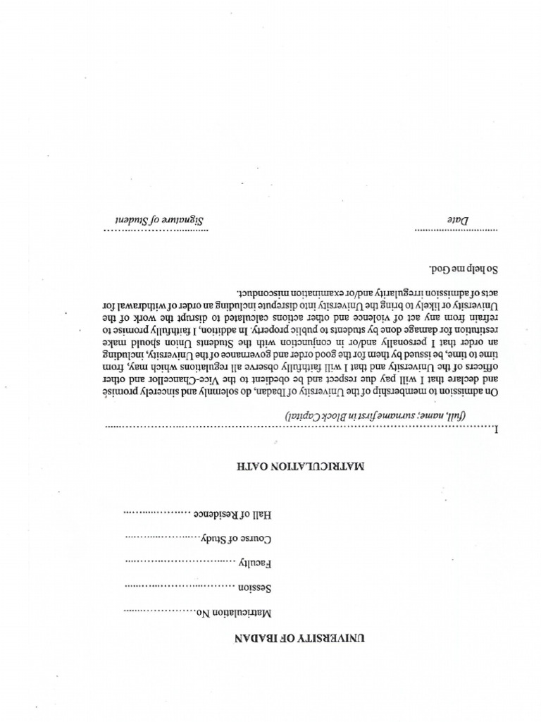 Matriculation Oath Form | PDF