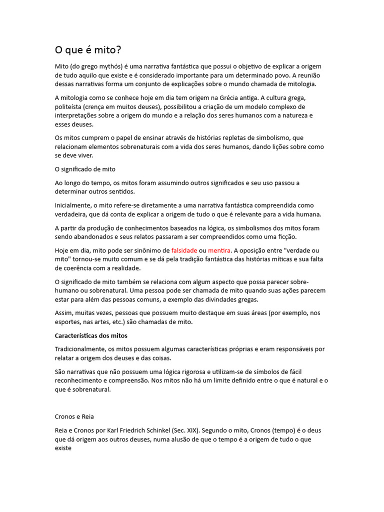 Gênero Textual Mito | PDF | Mitologia grega | Narrativa