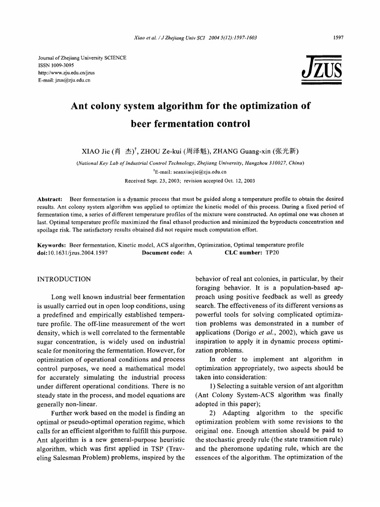 Ant Colony System Algorithm For The Optimization of Beer Fermentation ...