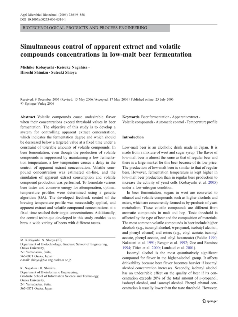 Beer-Simultaneous Control of Apparent Extract and Volatile | PDF ...