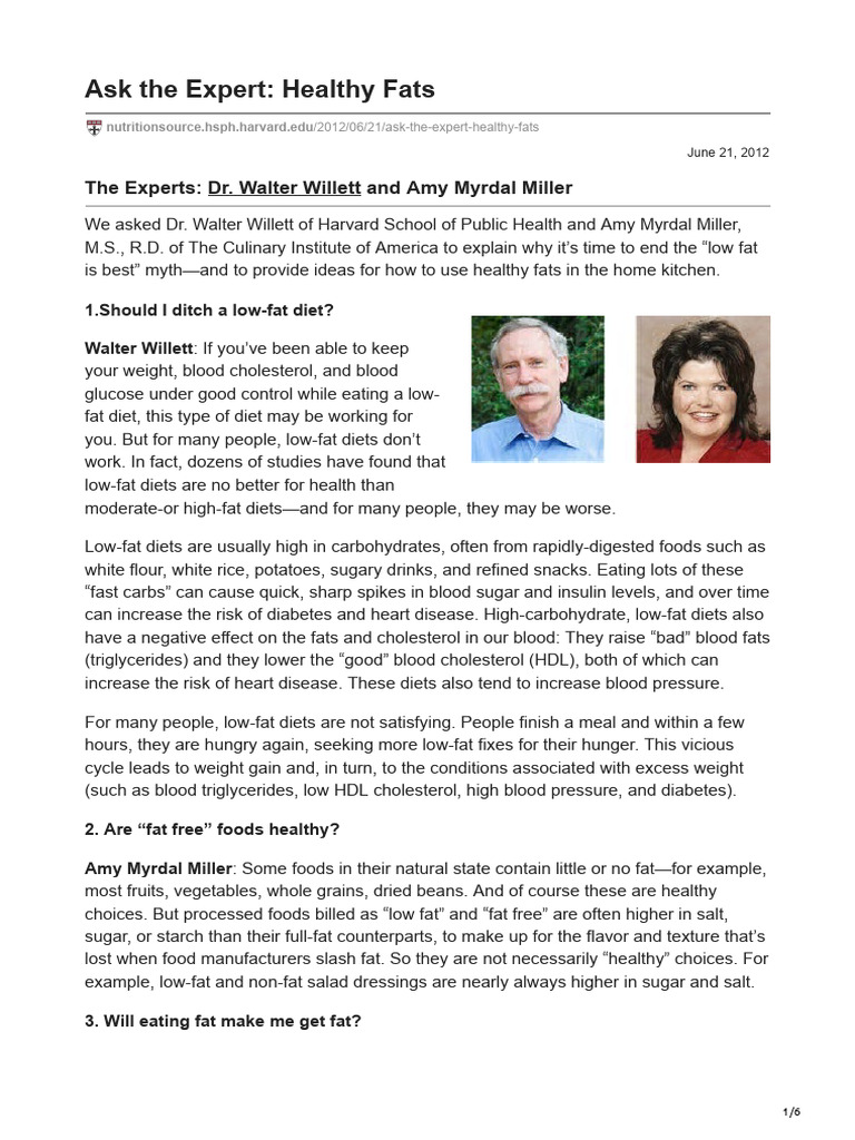 Nutritionsource - Hsph.harvard - Edu-Ask The Expert Healthy Fats | PDF ...