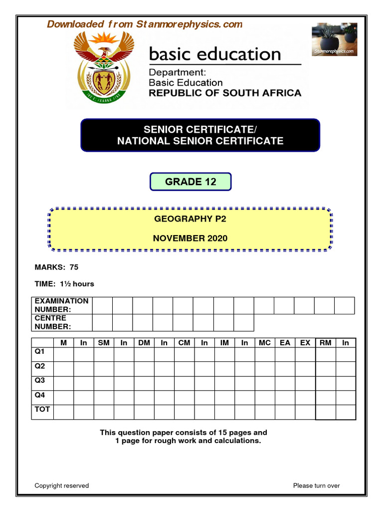 Geography Grade 12 NOV 2020 P2 and Memo | PDF | Slope | Earth Sciences