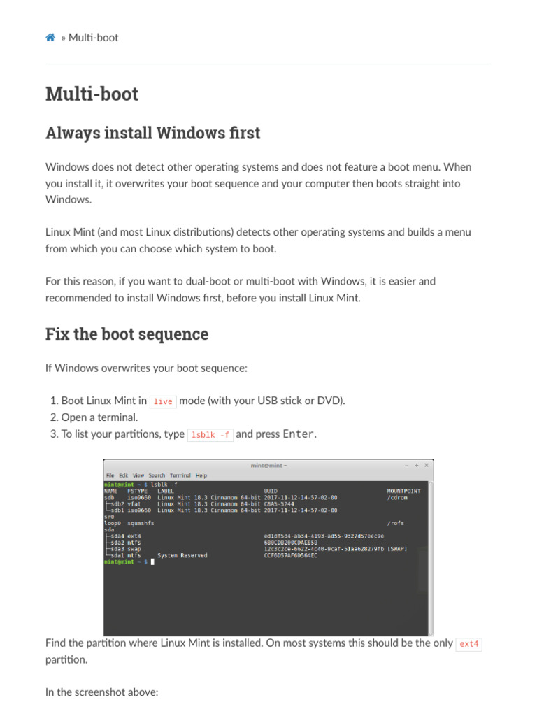Multi-Boot - Linux Mint | PDF