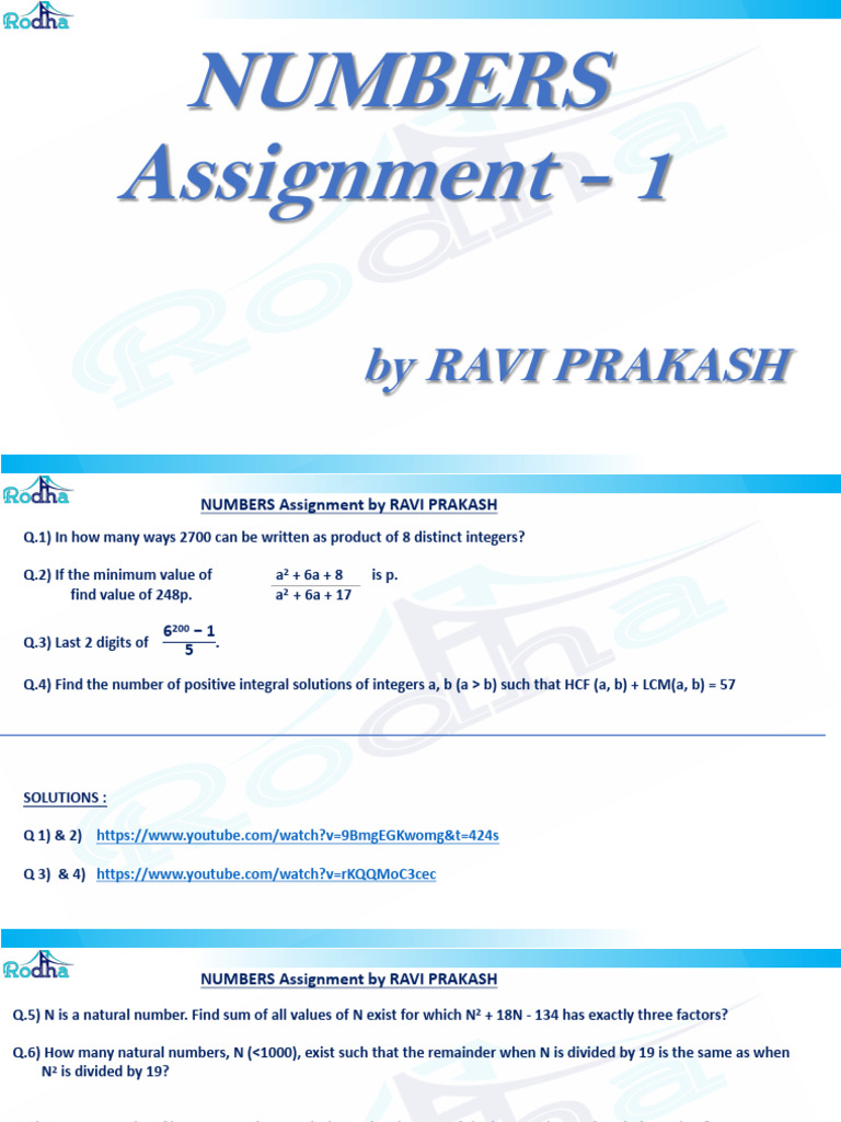 Numbers Assignment - 1 (With Complete Solutions) | PDF | Mathematics | Discrete Mathematics