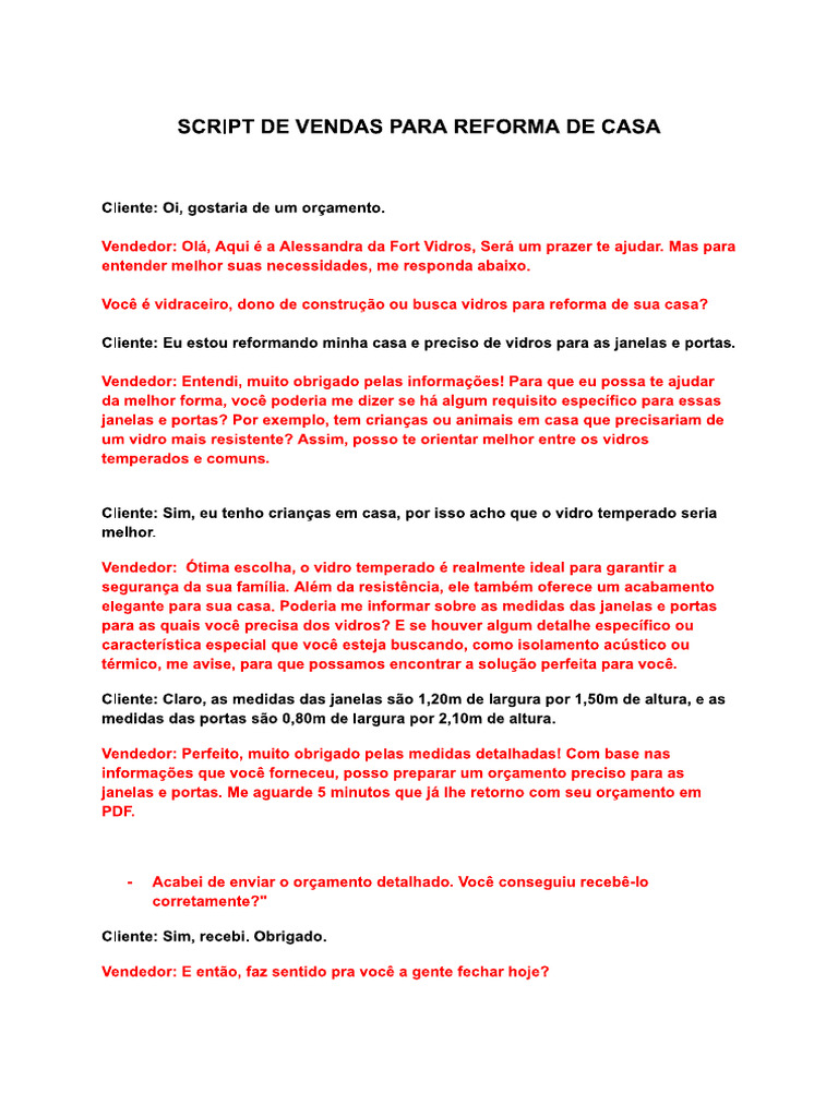 Script de Vendas para Reforma Casa No Whatsapp | PDF