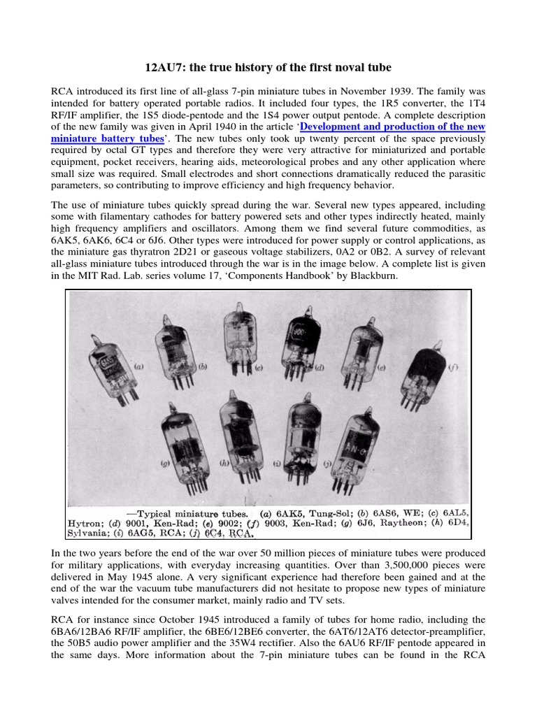 12AU7_true_history_noval_tubes | PDF | Vacuum Tube | Electrical Engineering