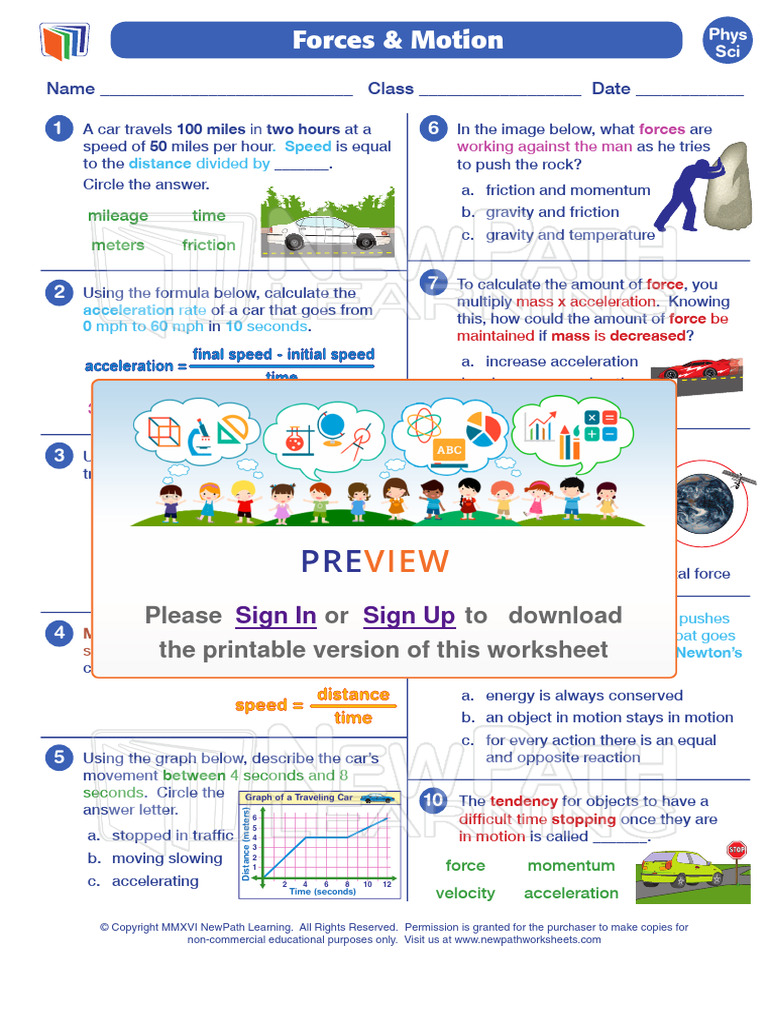 worksheet-science-grade-7-motion-1-3 | PDF | Acceleration | Force