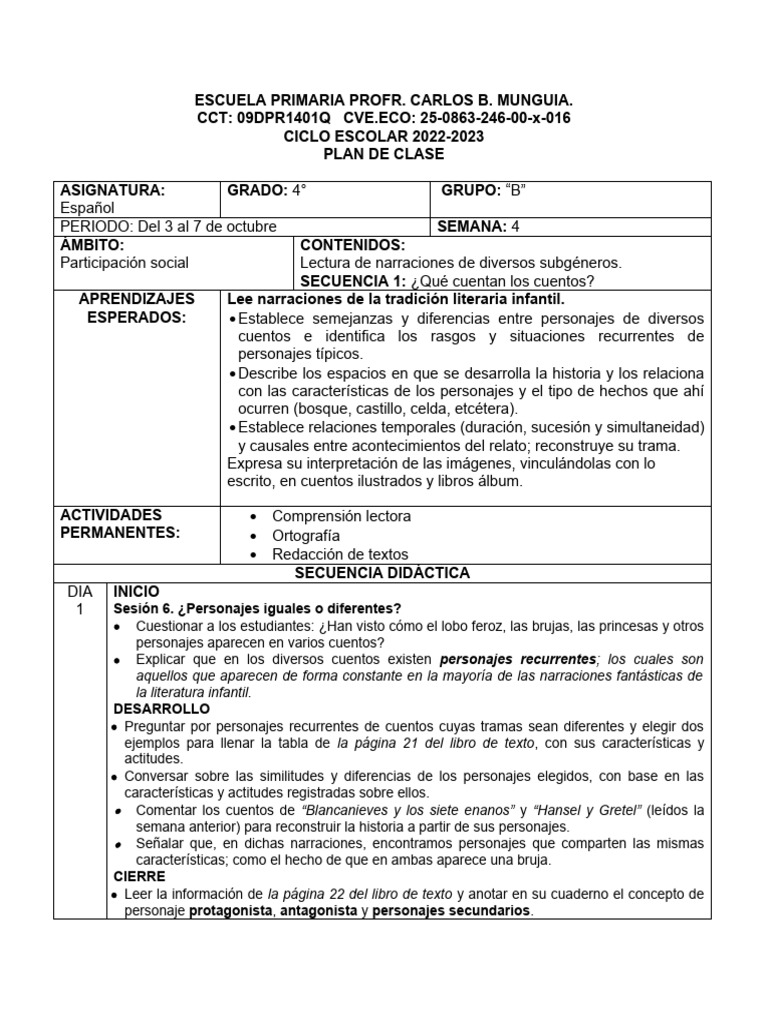 Plan Octubre 1 | PDF | Narración | Evaluación