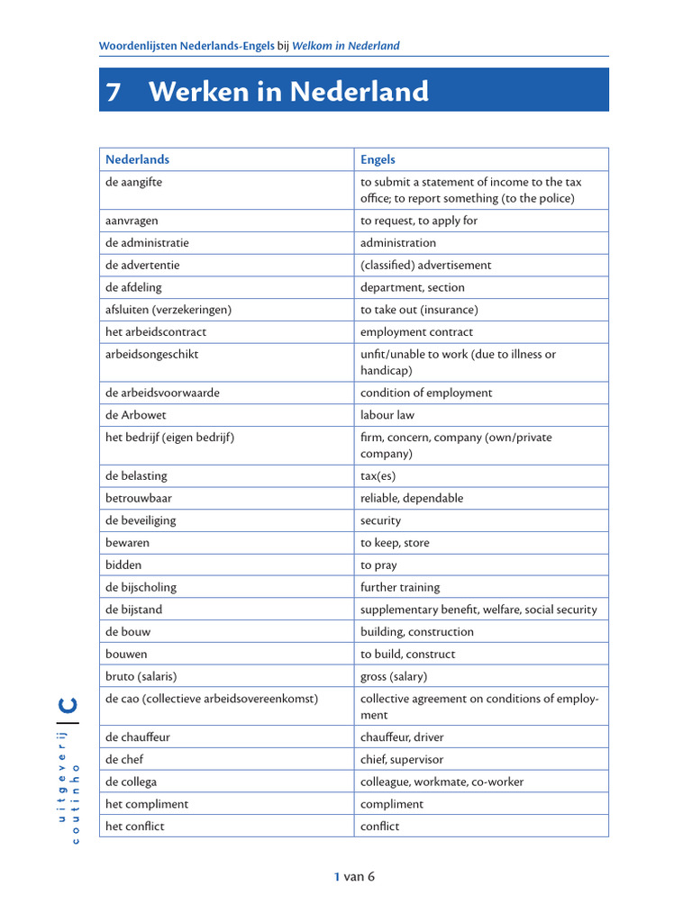 Welkom Woordenl Eng h7 | PDF