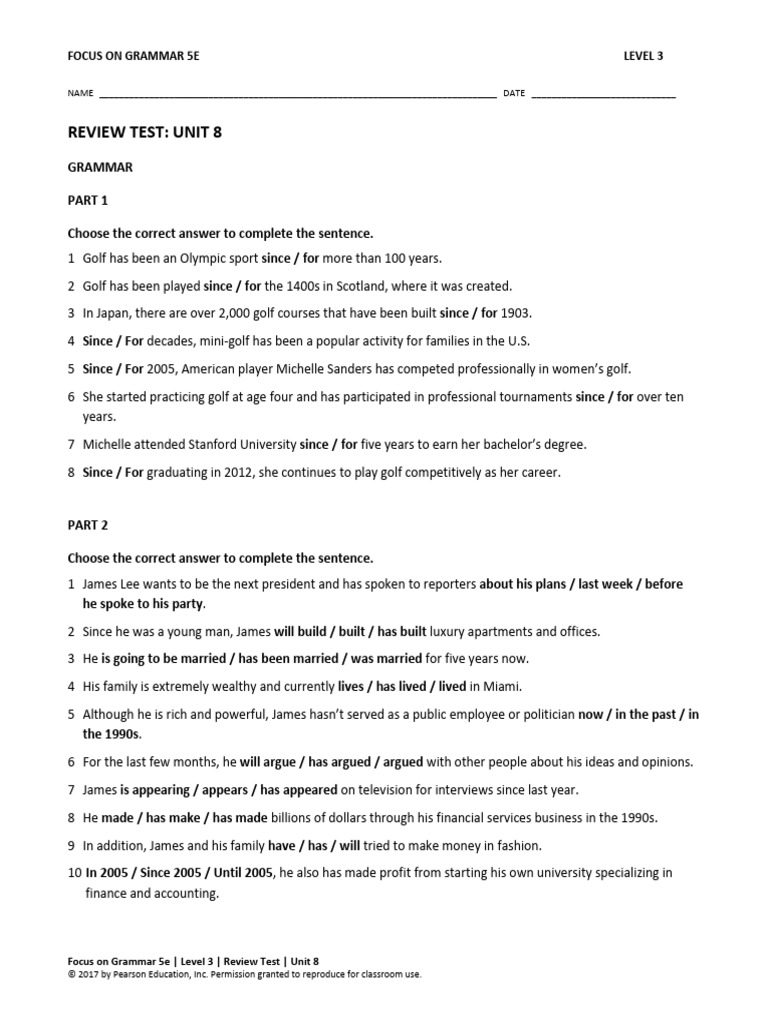 Grammar Review Test Unit 8 | PDF | Yoga