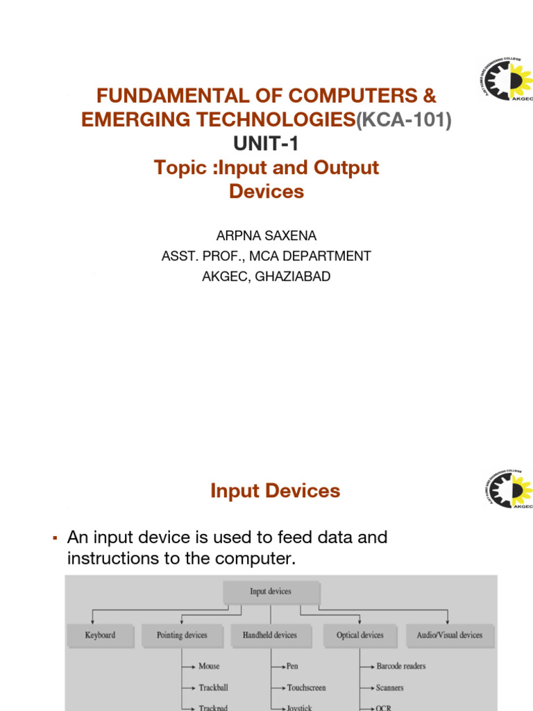 Input and Output Devices Overview | PDF