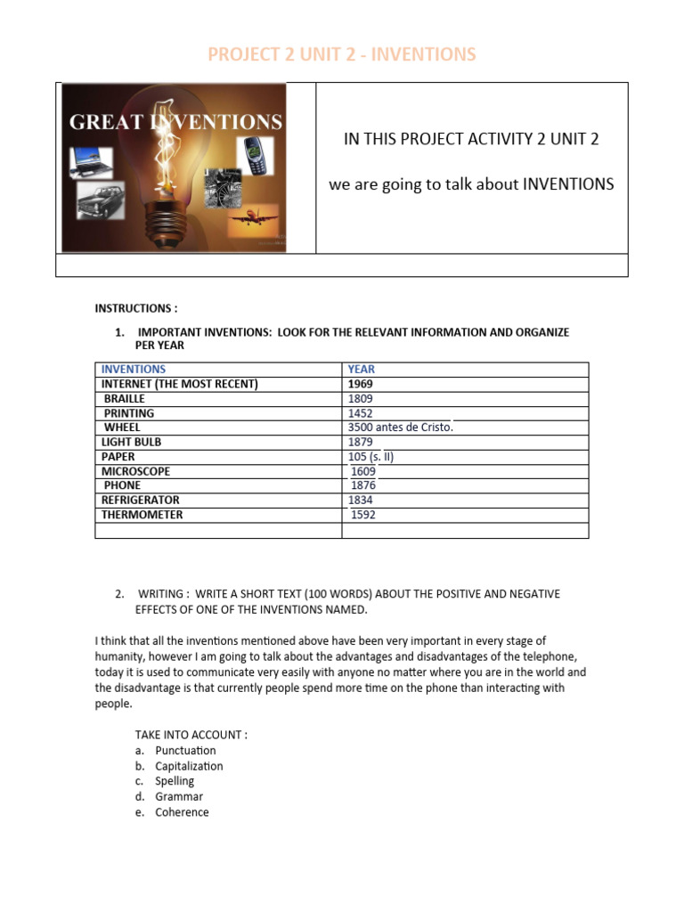 Project 2 Unit 2 - Inventions | PDF