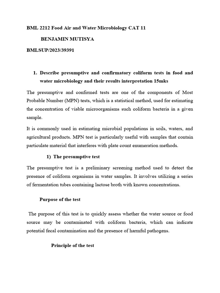 BML 2212 Food Air and Water Microbiology CAT II | PDF | Microorganism ...