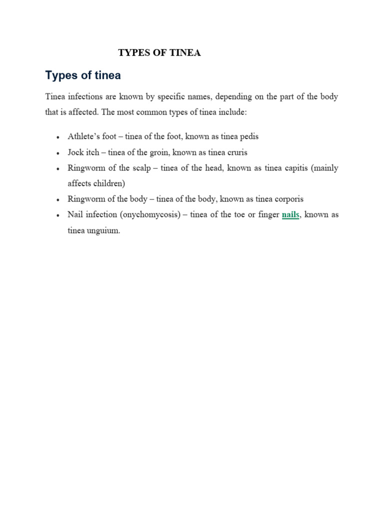 Types of Tinea and Mycoses | PDF | Science & Mathematics