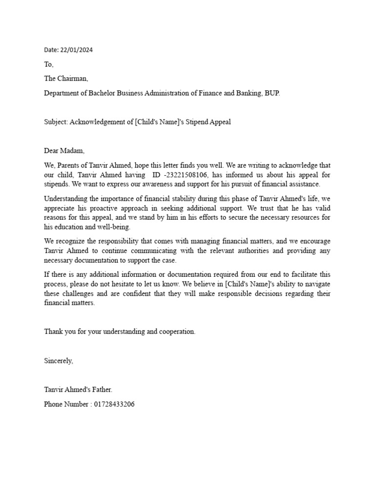 Acknowledgement Letter Final | PDF | Finance & Money Management ...