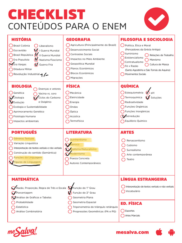 Checklist Do Enem - 240409 - 094916 | PDF | Brasil | Geometria