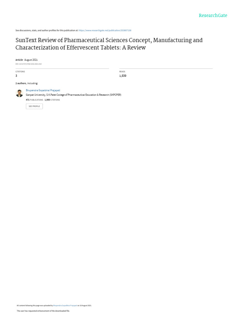 Concept, Manufacturing and Characterization of Effervescent Tablets - A ...