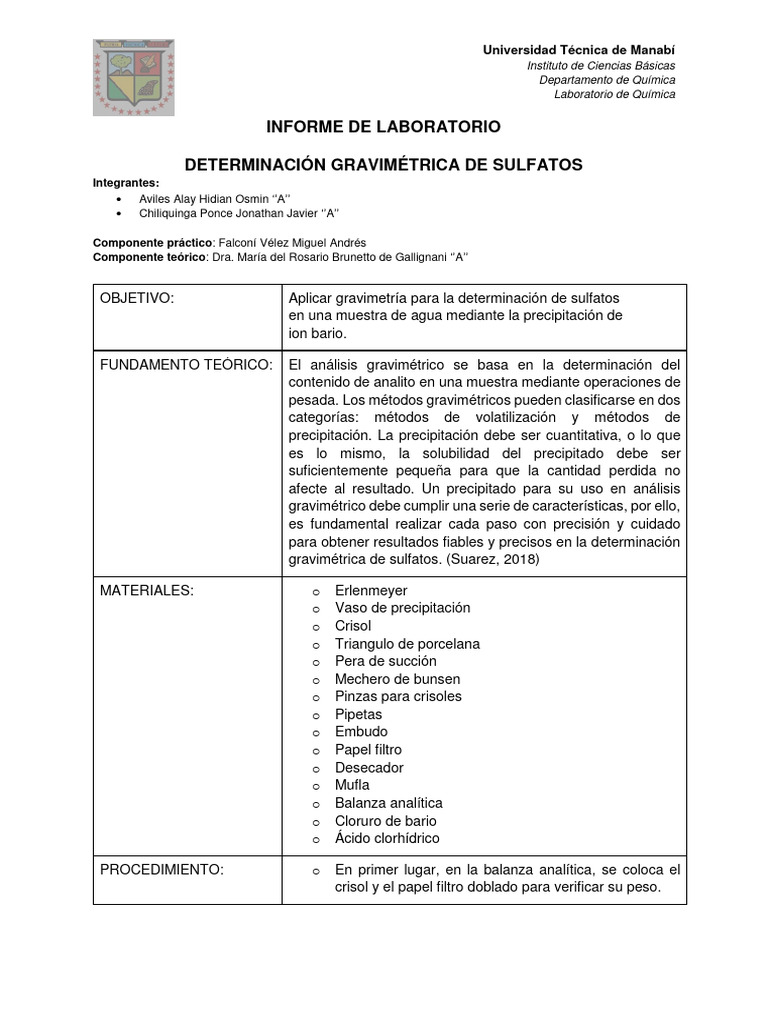 Informe de Analitica P4 | PDF | Precipitación (Química) | Sustancias químicas