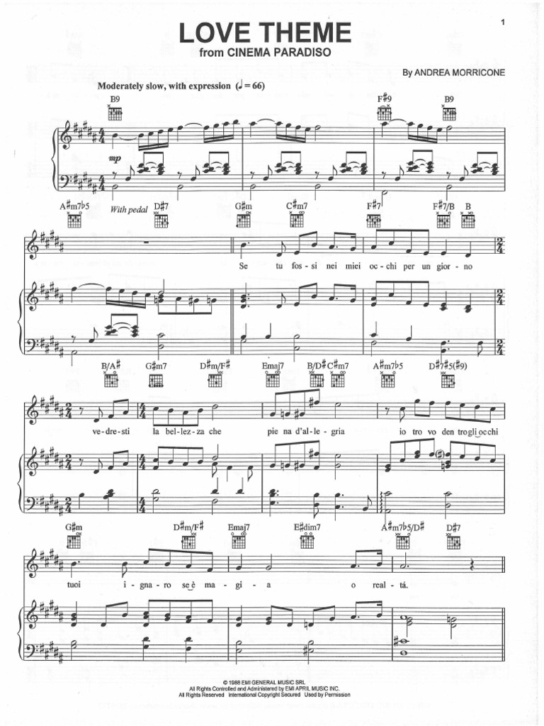 Sheet Music - Movie - Morricone - Cinema Paradiso - Love Theme - Se ...