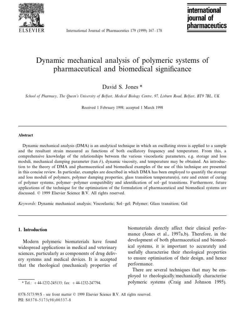 Dynamic Mechanical Analysis of Polymeric Systems of Pharmaceutical and Biomedical Significance ...