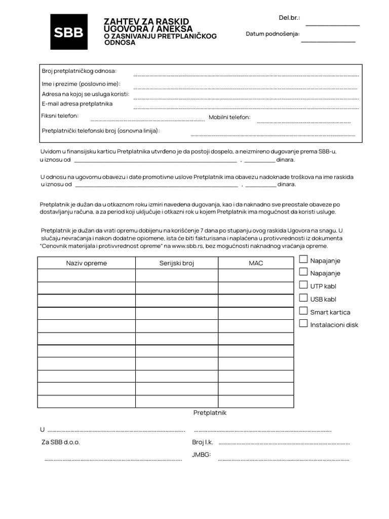 SBB Raskid Ugovora 2023 | PDF