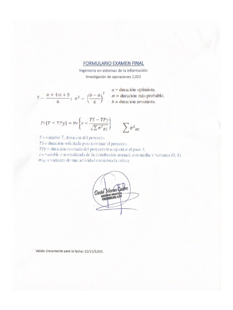 Formulario Examen Final | PDF