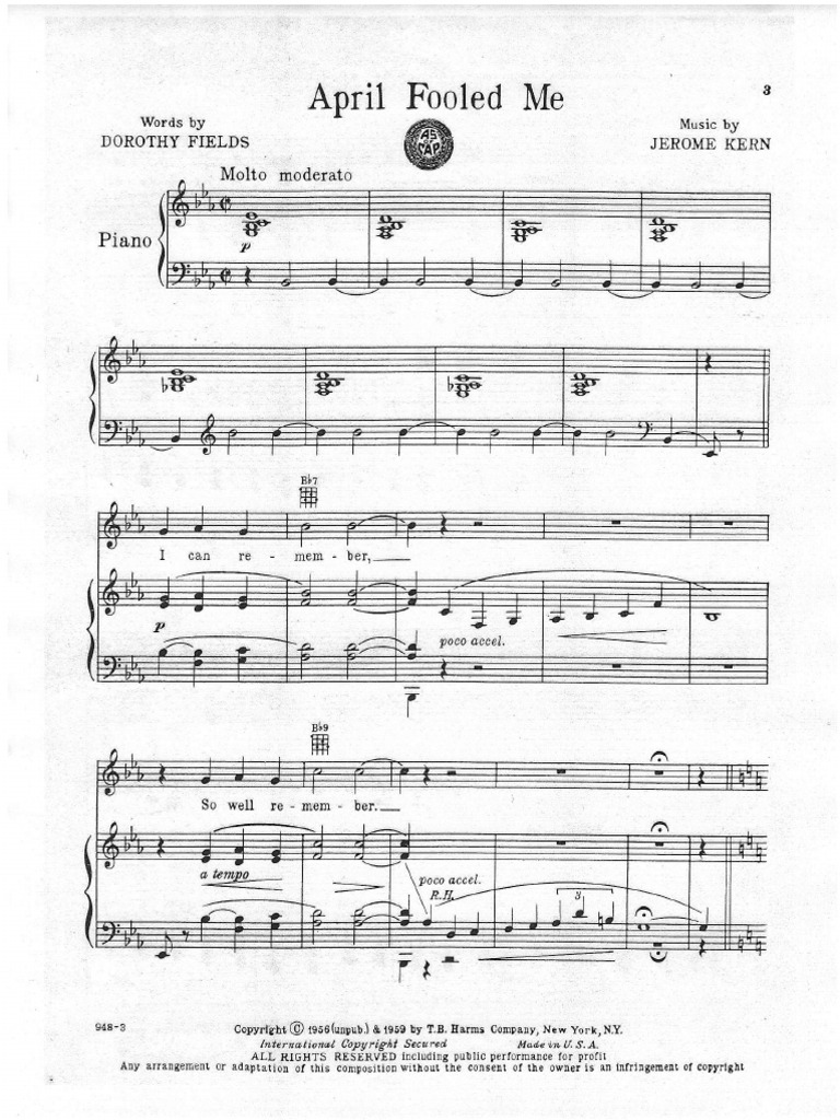 Sheet Music - Movie - Kern & Fields - Unfinished Songs - April Fooled Me - in C | PDF