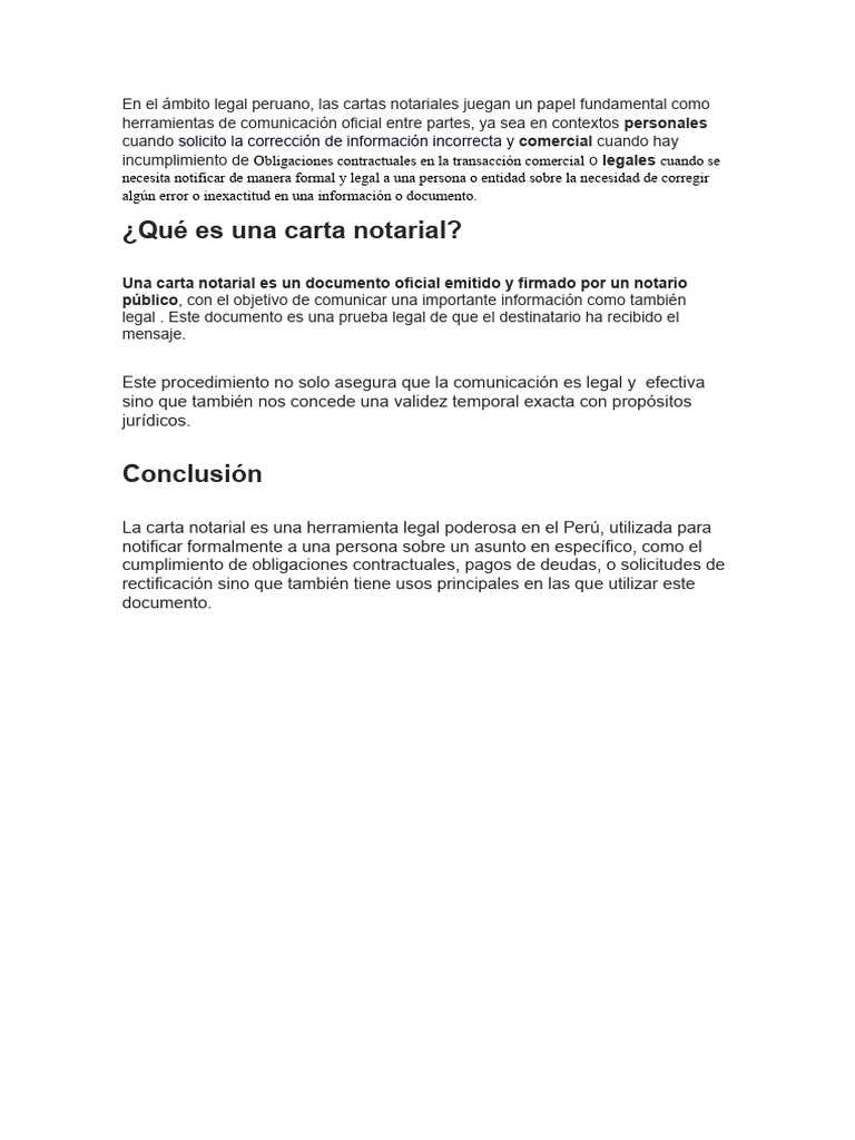 Definicion y Conclusion de Carta Notarial | PDF | Política | Ciencias ...