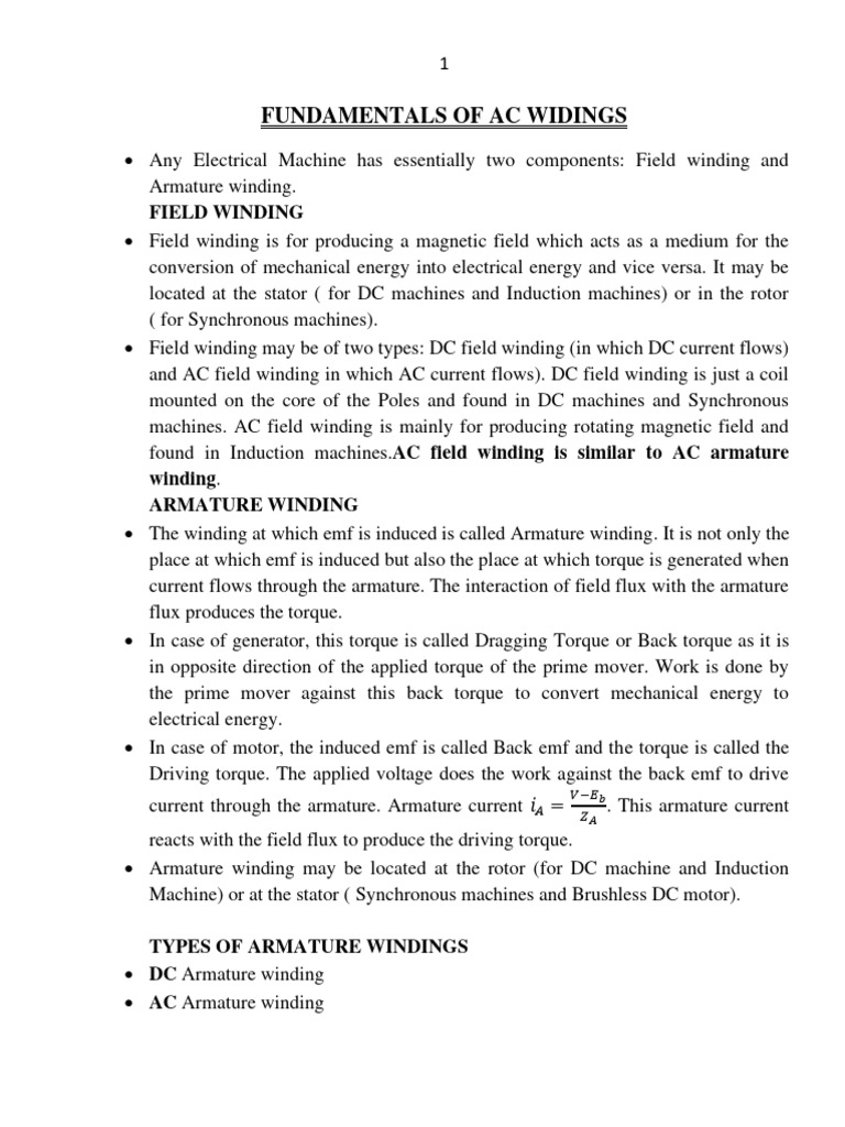 FUNDAMENTALS OF AC WIDINGS | PDF | Electromagnetic Induction | Electric Motor