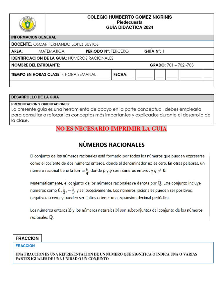 GU-A DID-CTICA 1 - MATEM-TICA 7 - Periodo 3 | PDF | Números | División (Matemáticas)