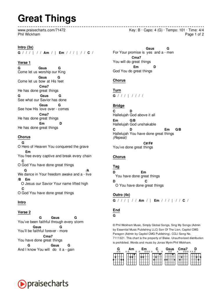 Great Things - Chord Chart - B (Capo 4) | PDF | Song Structure ...