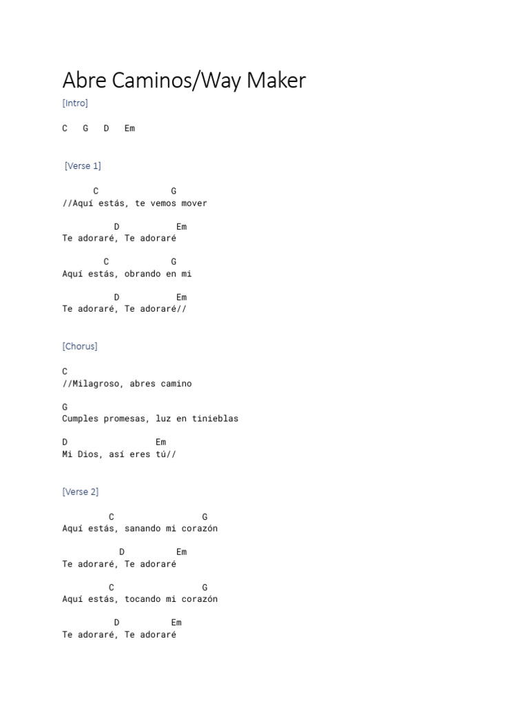 Letra y acordes de "Milagroso, Abres Camino" | PDF | Artes del Lenguaje ...
