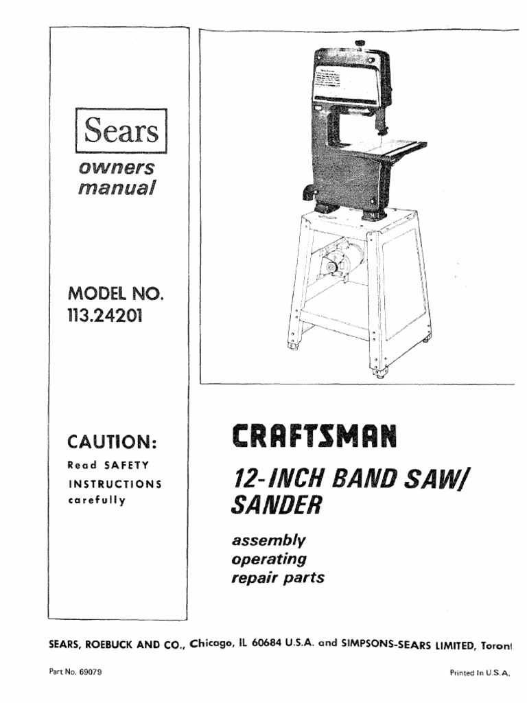 Craftsman 12 Inch Band Saw/Sander Model 113.24201 | PDF | Ac Power ...