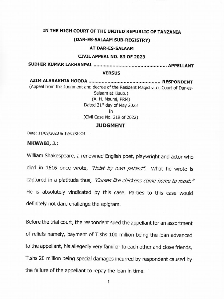 Sudhir Kumar Lakhanpal Vs Azim Alarakhia Hooda (Civil Appeal No 83 of ...