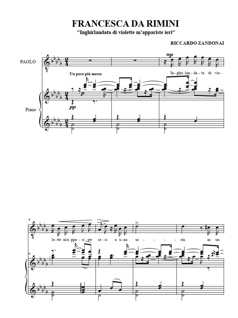 Sheet Music - Opera - Zandonai - Francesca Da Rimini - Inghirlandata Di ...