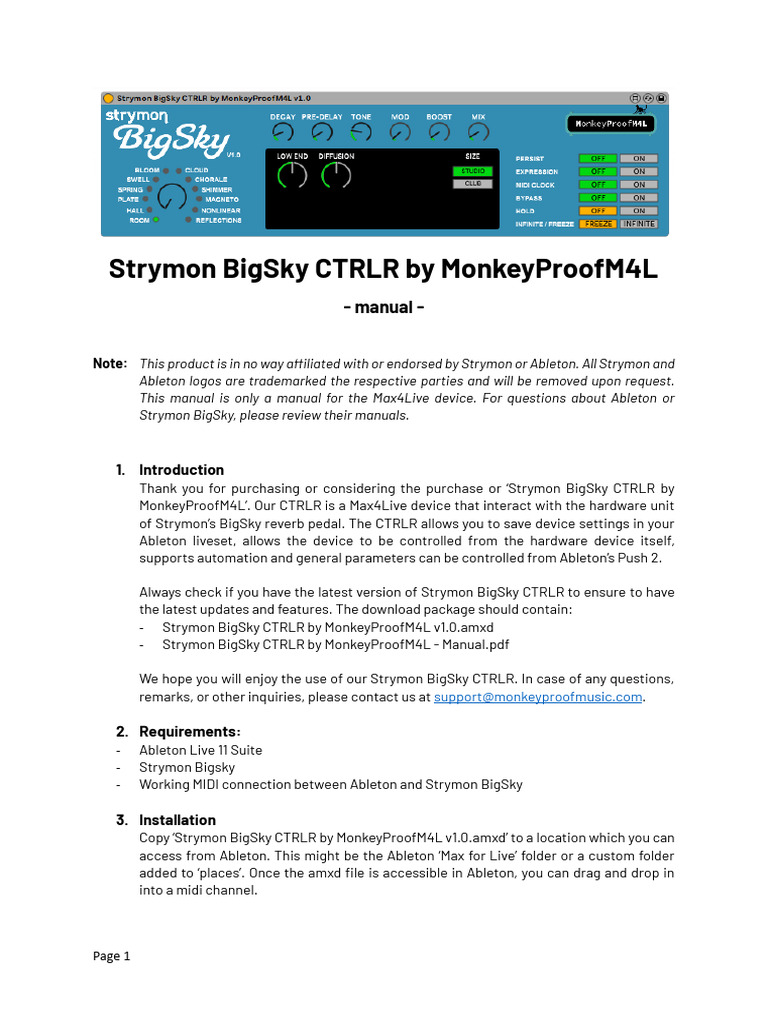 Strymon BigSky CTRLR by MonkeyProofM4L - Manual | PDF | System Software | Computer Science
