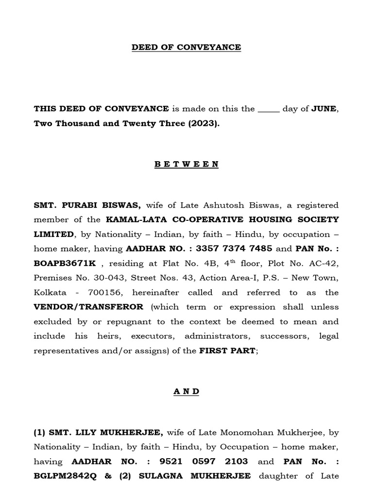 Deed of Conveyance for Flat 4B, Kolkata | PDF | Taxes | Mortgage Law