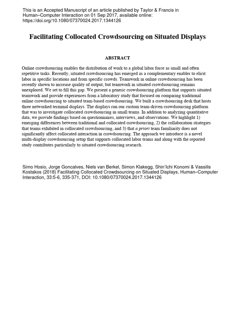 Facilitating Collocated Crowdsourcing On Situated Displays | PDF | Crowdsourcing | Human ...