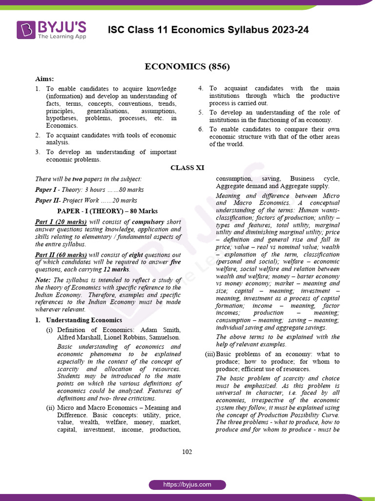 ISC Class 11 Economics Syllabus | PDF | Economics | Mean