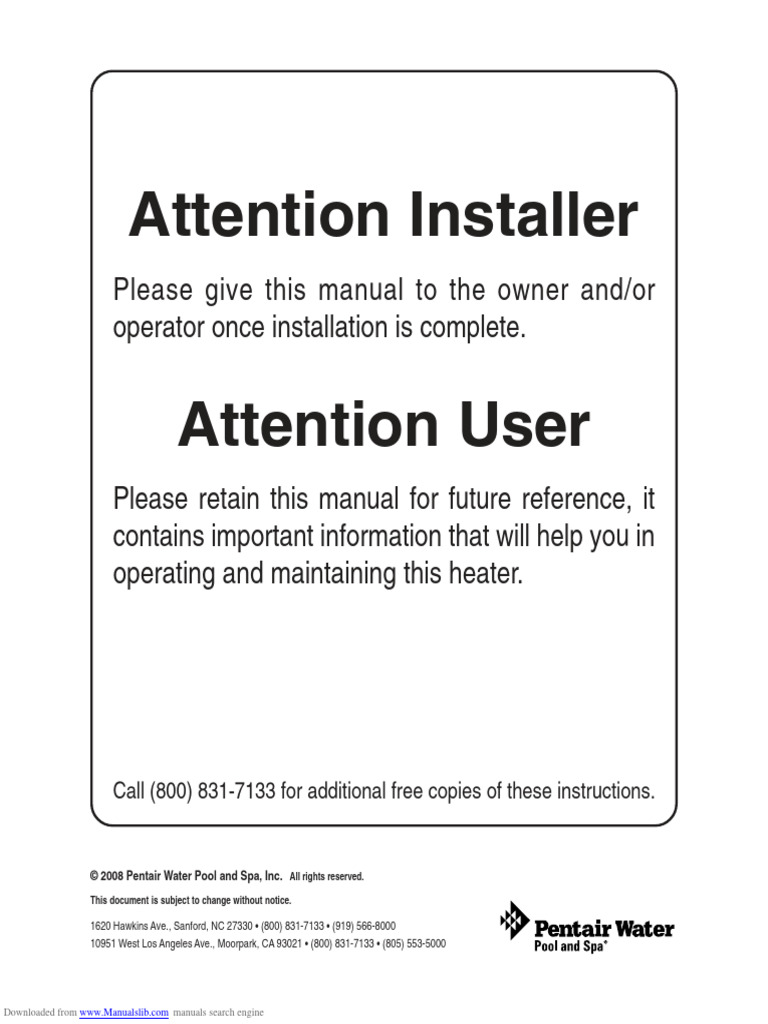 STA-RITE REV B 6.23.08 Owners Manual - Our Manual | PDF | Heat ...