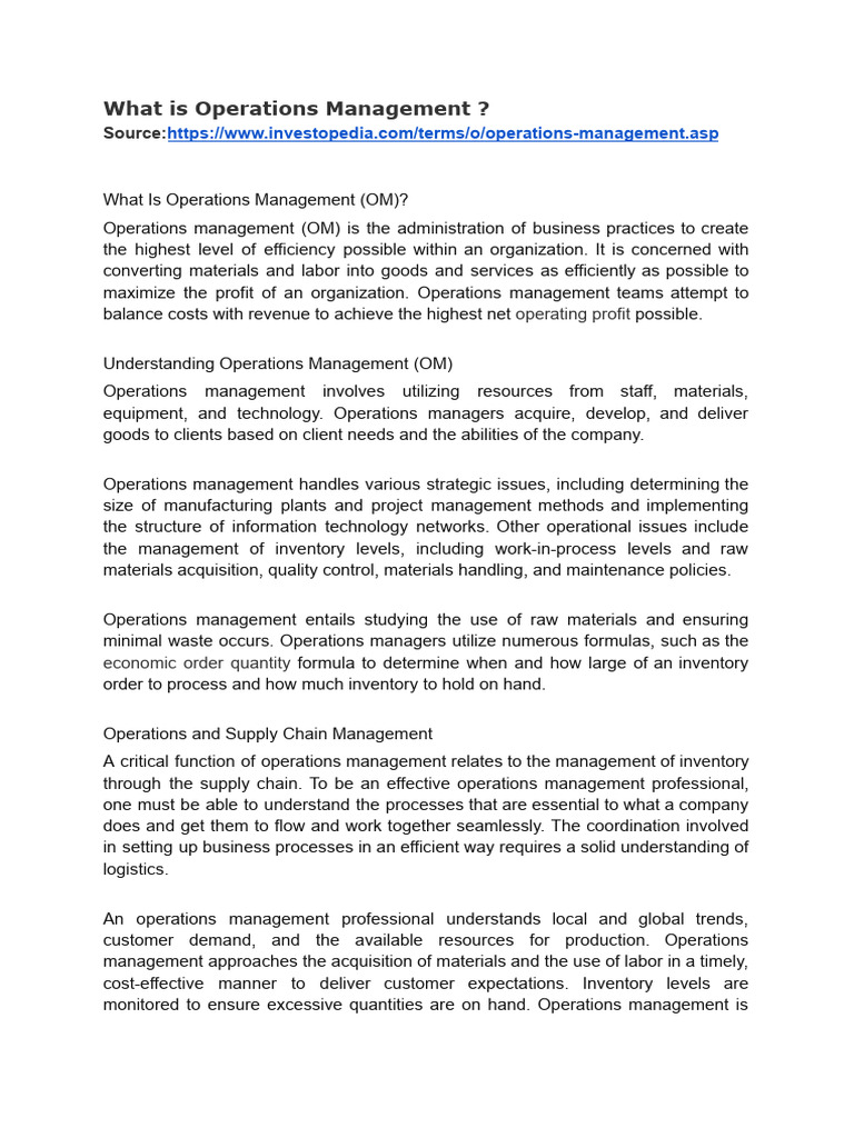 What Is Operations Management | PDF | Operations Management | Inventory