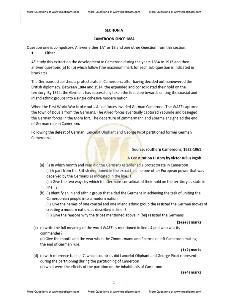 GCE Ordinary Level History Paper 2 Questions 2017 GCE Revision | PDF ...