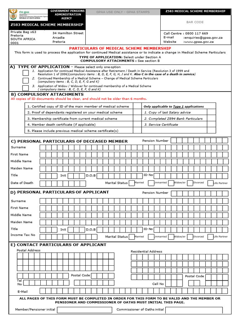Z583 Medical Scheme Membership Form | PDF | Pension